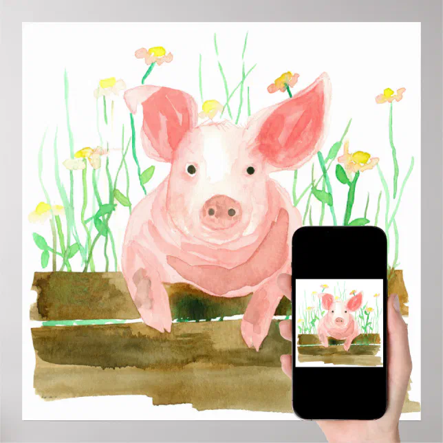 Pink Pig On A Fence Barnyard Farm Animal Poster | Zazzle