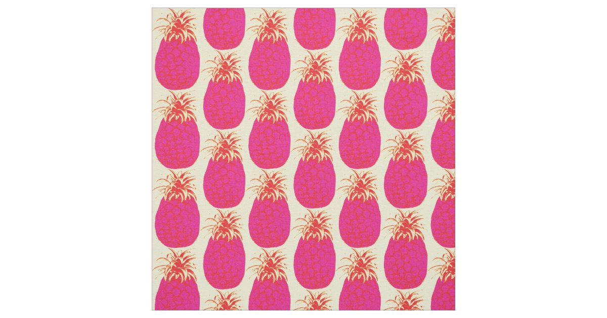 Pink Pineapple Fruit Vintage Pattern on Beige Fabric | Zazzle