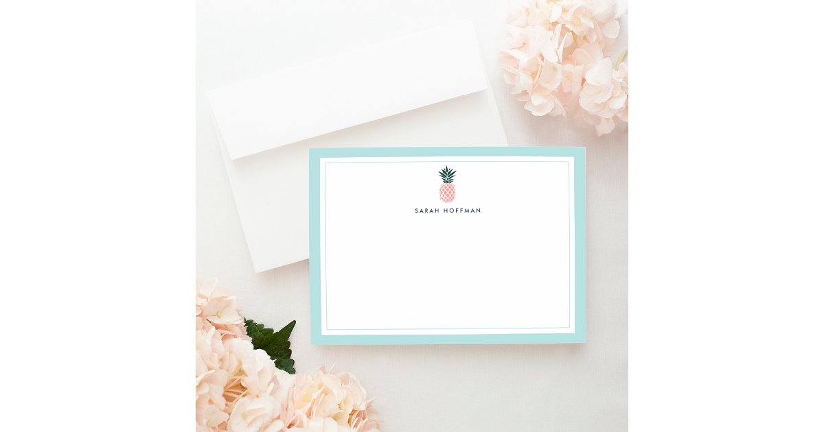 Pink Pineapple | Personalized Stationery Flat Note Card | Zazzle