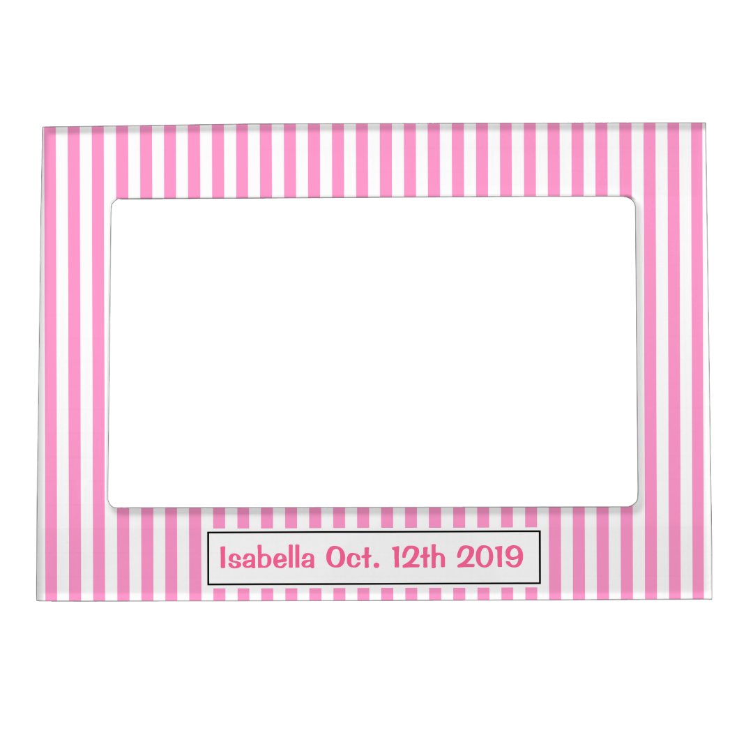 Pink pinstripe magnetic baby photo frame | Zazzle