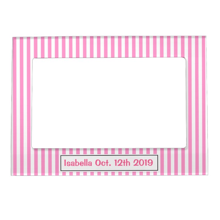 Pink pinstripe magnetic baby photo frame | Zazzle
