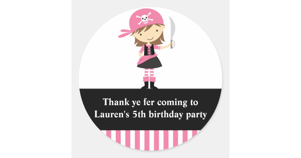Pink Pirate Girl Birthday Stickers | Zazzle