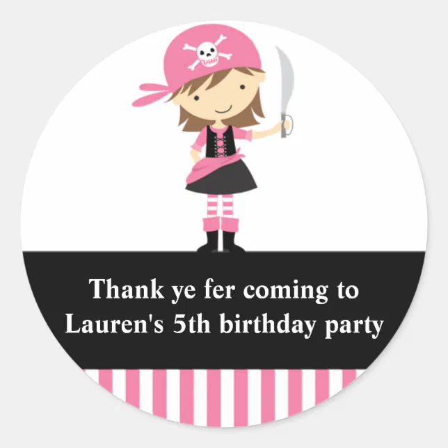 Pink Pirate Girl Birthday Stickers | Zazzle