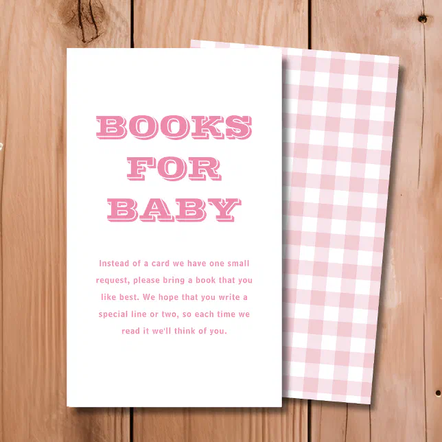 Pink Plaid Books for Baby | Baby Shower Enclosure Card | Zazzle