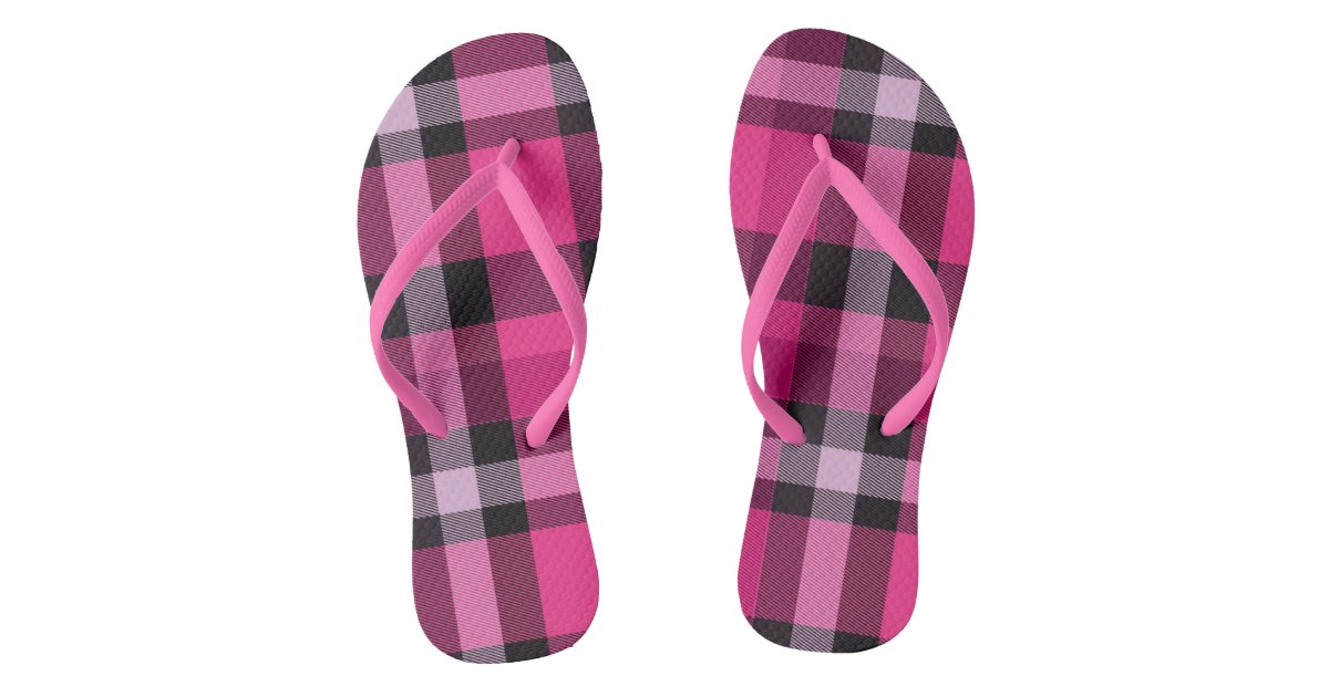 Pink Plaid Flip Flops | Zazzle