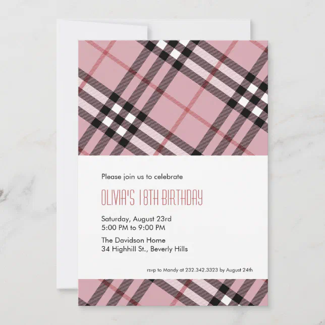 Pink Plaid Invitations | Zazzle