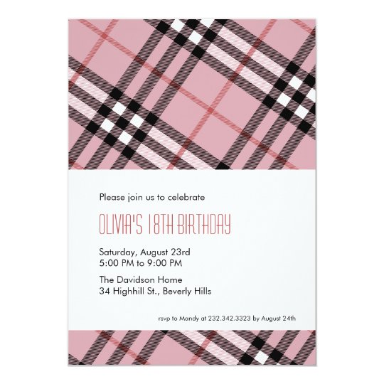 Pink Plaid Invitations | Zazzle.com