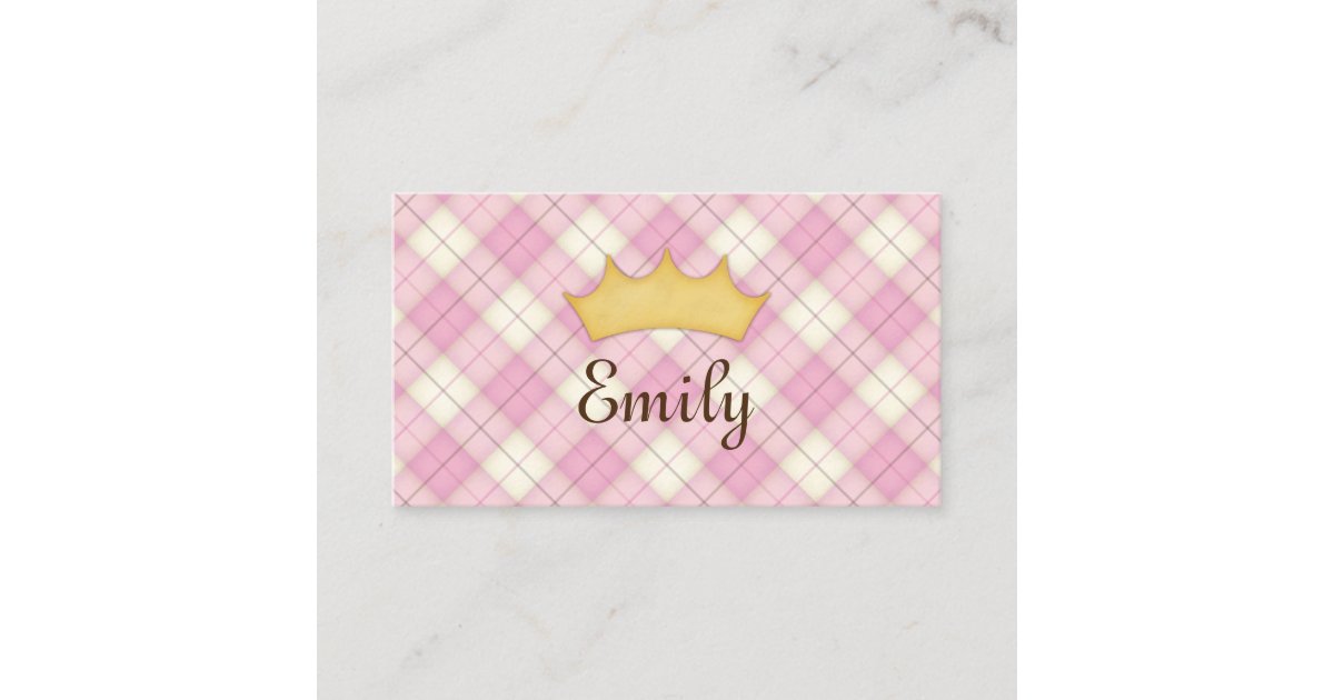 Pink Plaid Personalized Princess Calling Card | Zazzle