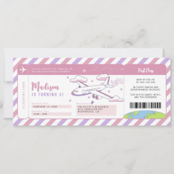 Pink Plane Boarding Pass Birthday Ticket Invitation | Zazzle