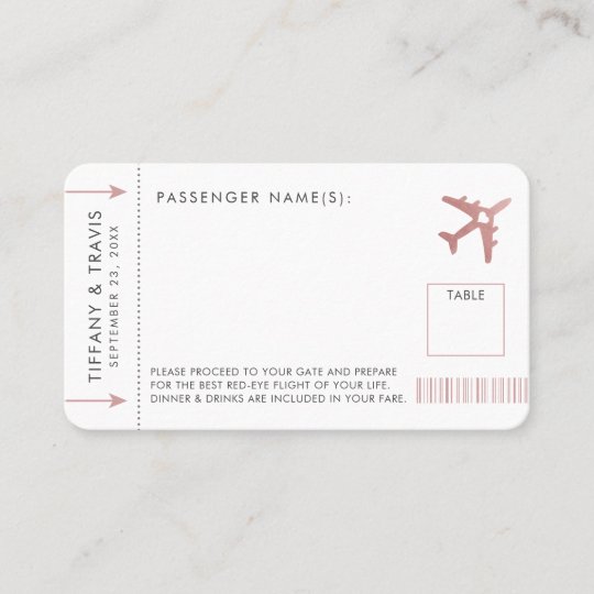 Pink Plane Ticket Boarding Pass Place Escort Card | Zazzle.com