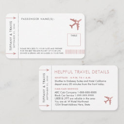 Pink Plane Ticket Boarding Pass Place Escort Card | Zazzle