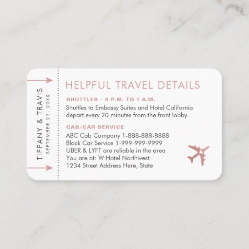 Pink Plane Ticket Boarding Pass Place Escort Card | Zazzle