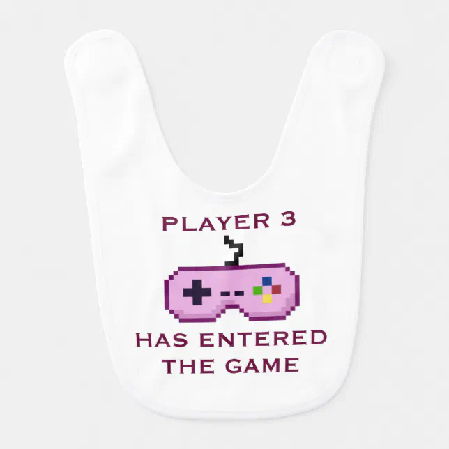 Pink Player 3 Has Entered the Game 8bit Bib | Zazzle