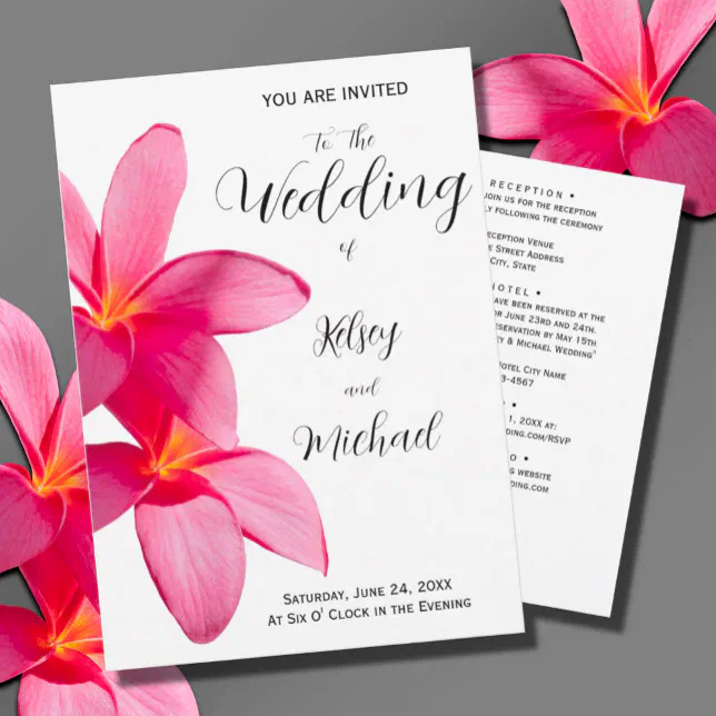 Pink Plumeria Flowers, Tropical, Floral Wedding Invitation | Zazzle