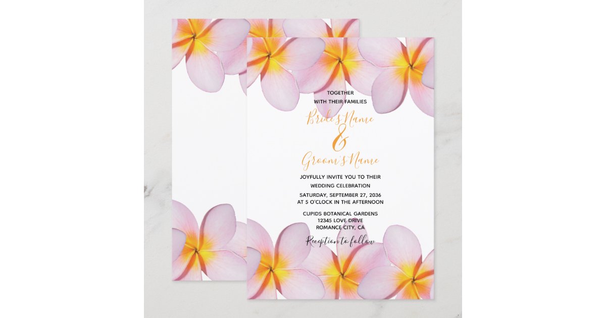 Pink Plumeria Frangipani Wedding Invitations | Zazzle