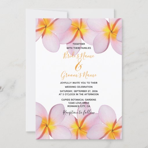 Pink Plumeria Frangipani Wedding Invitations | Zazzle
