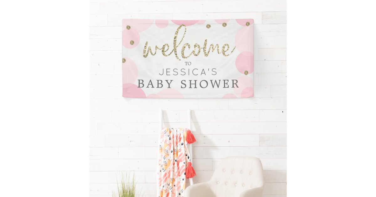 Pink Polka Dot Baby Shower Welcome Banner | Zazzle
