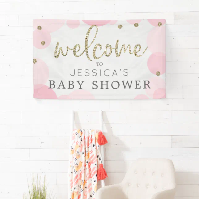 Pink Polka Dot Baby Shower Welcome Banner | Zazzle