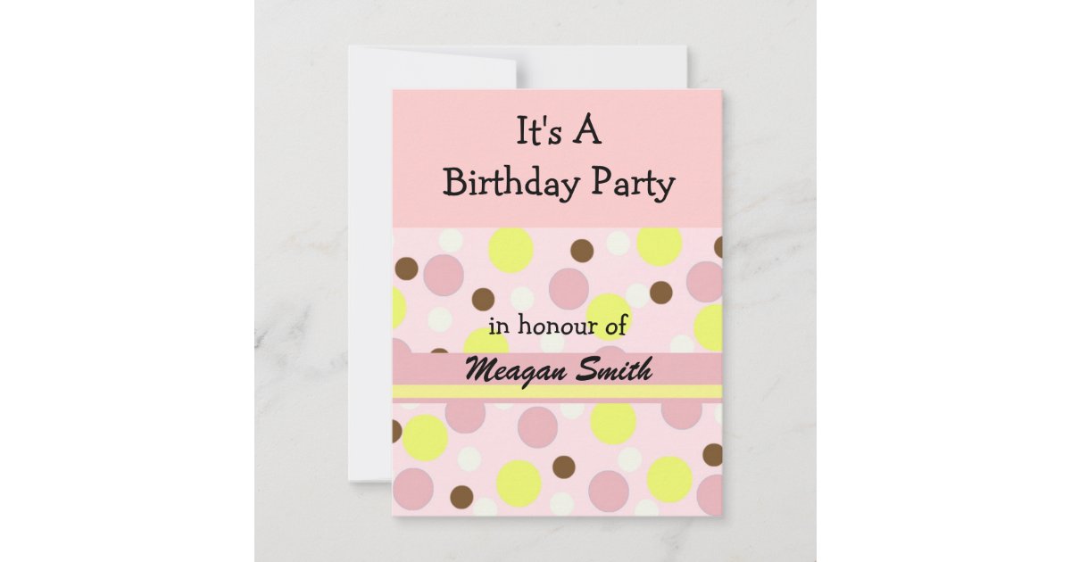 Pink Polka Dot Birthday Invitation | Zazzle
