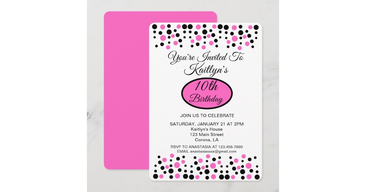 Pink Polka Dot Birthday Party Invitation | Zazzle