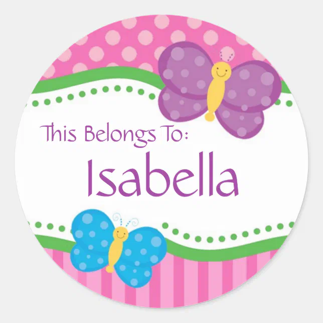 Pink Polka Dot Butterfly Back to School Stickers | Zazzle