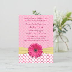 Pink Polka Dot Gerber Daisy Baby Shower Invitation | Zazzle