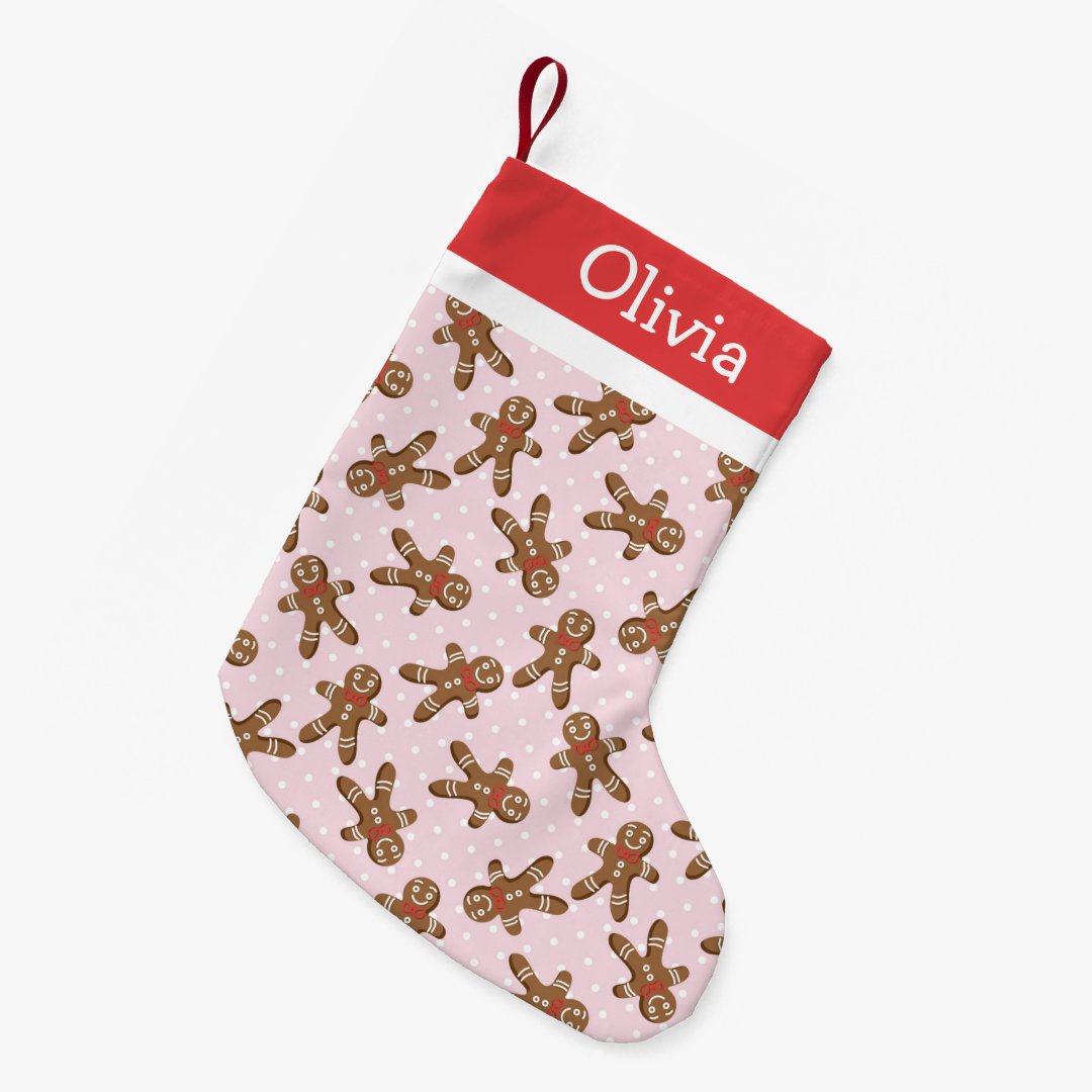Pink Polka Dot Gingerbread Man Small Christmas Stocking | Zazzle