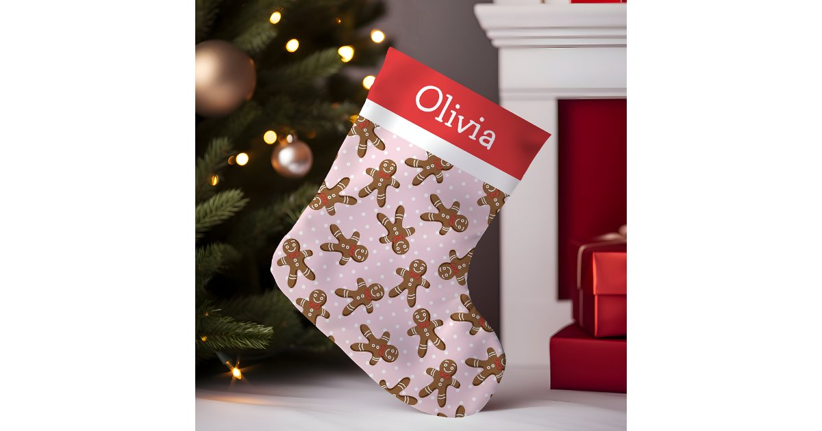 Pink Polka Dot Gingerbread Man Small Christmas Stocking | Zazzle