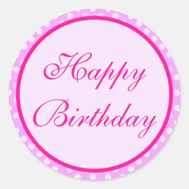 Pink Polka Dot Happy Birthday Sticker | Zazzle