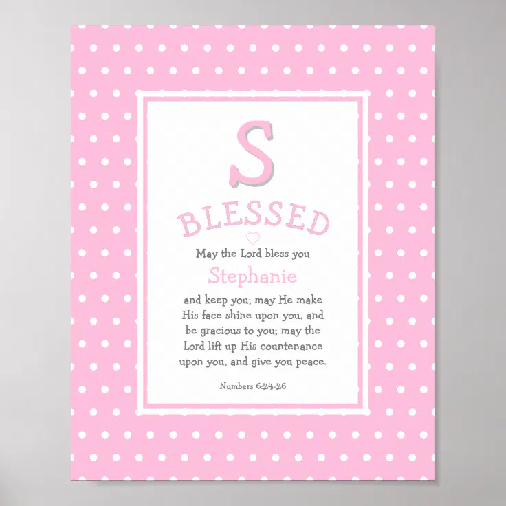 Pink Polka Dot Name Blessing Baby Girl Poster | Zazzle