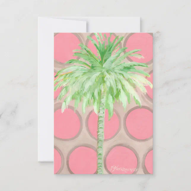 Pink Polka Dot Palm Tree Flat Card/ Invitation | Zazzle