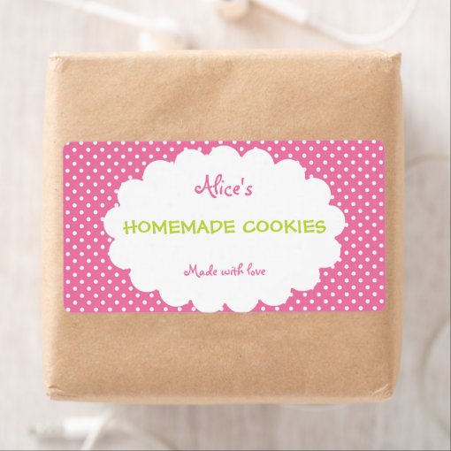 Pink Polka Dot Personalized Homemade Cookies Label | Zazzle