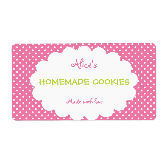 Pink Polka Dot Personalized Homemade Cookies Label | Zazzle