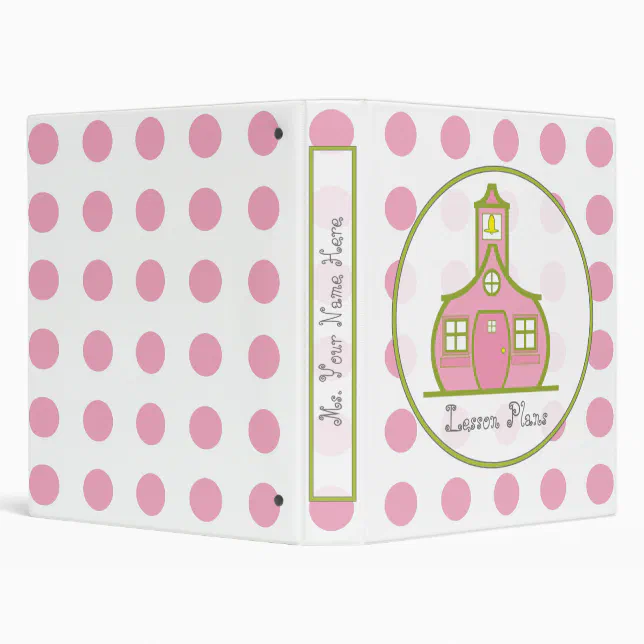 Pink Polka Dot / Pink & Green Schoolhouse Teacher Binder | Zazzle