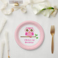 Pink Polka Dots Cute Owl Birthday Party Paper Plates | Zazzle
