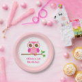 Pink Polka Dots Cute Owl Birthday Party Paper Plates | Zazzle