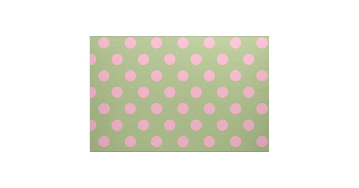 Pink polka dots on sage green background. fabric | Zazzle