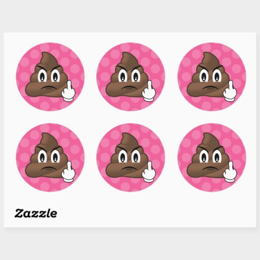 Pink Polkadots Middle Finger Poop Emoji Stickers | Zazzle