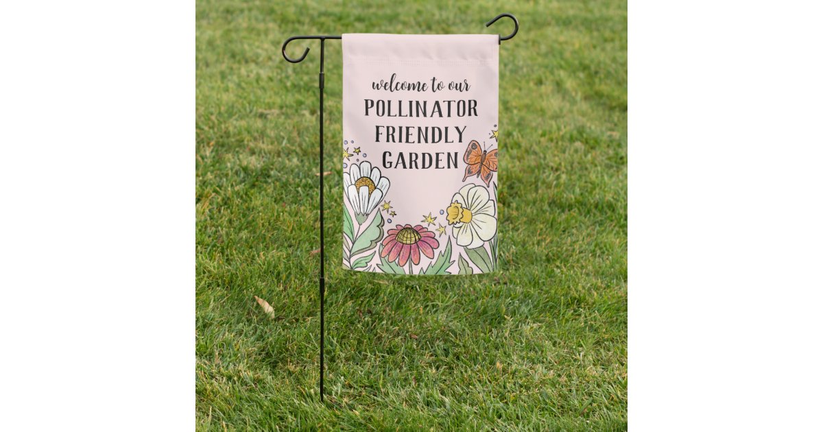 Pink Pollinator Friendly Garden Welcome Garden Flag | Zazzle