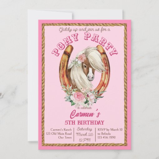 Pink pony birthday giddy up cowgirl party invitation | Zazzle