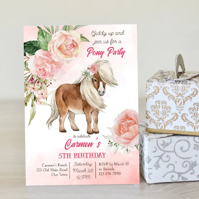 Pink pony birthday giddy up cowgirl party invitation | Zazzle