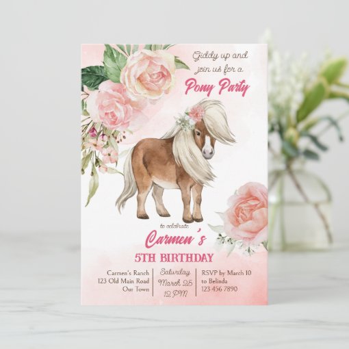 Pink pony birthday giddy up cowgirl party invitation | Zazzle