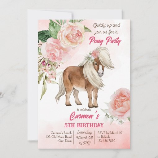 Pink pony birthday giddy up cowgirl party invitation | Zazzle