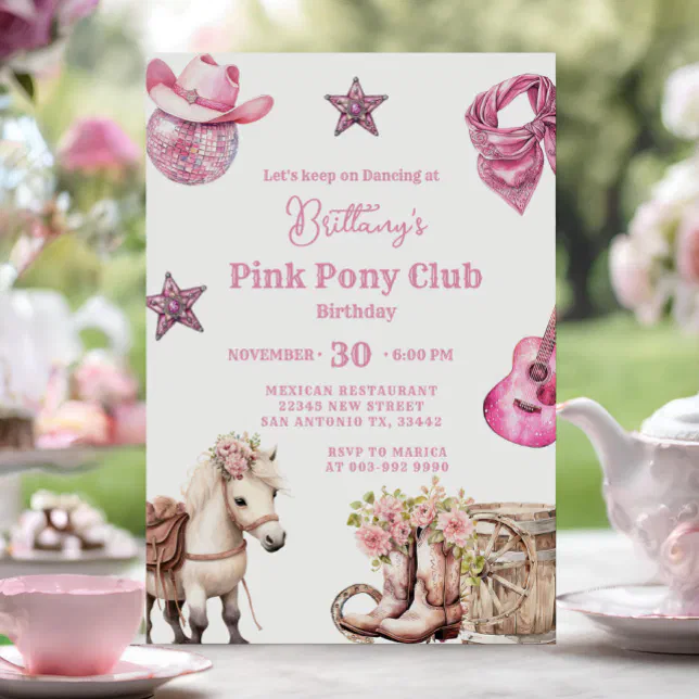 Pink Pony Party Cowgirl Celebration Birthday Invitation | Zazzle