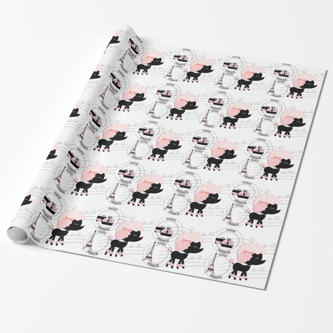 Pink Poodle Eiffel Tower Paris Wrapping Paper | Zazzle