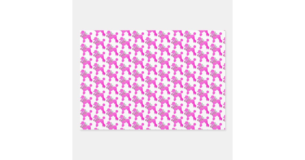 Pink Poodle Party Matching Wrapping Paper Sheets | Zazzle