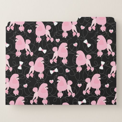 Pink Poodles and Bows Pattern Black File Folder | Zazzle