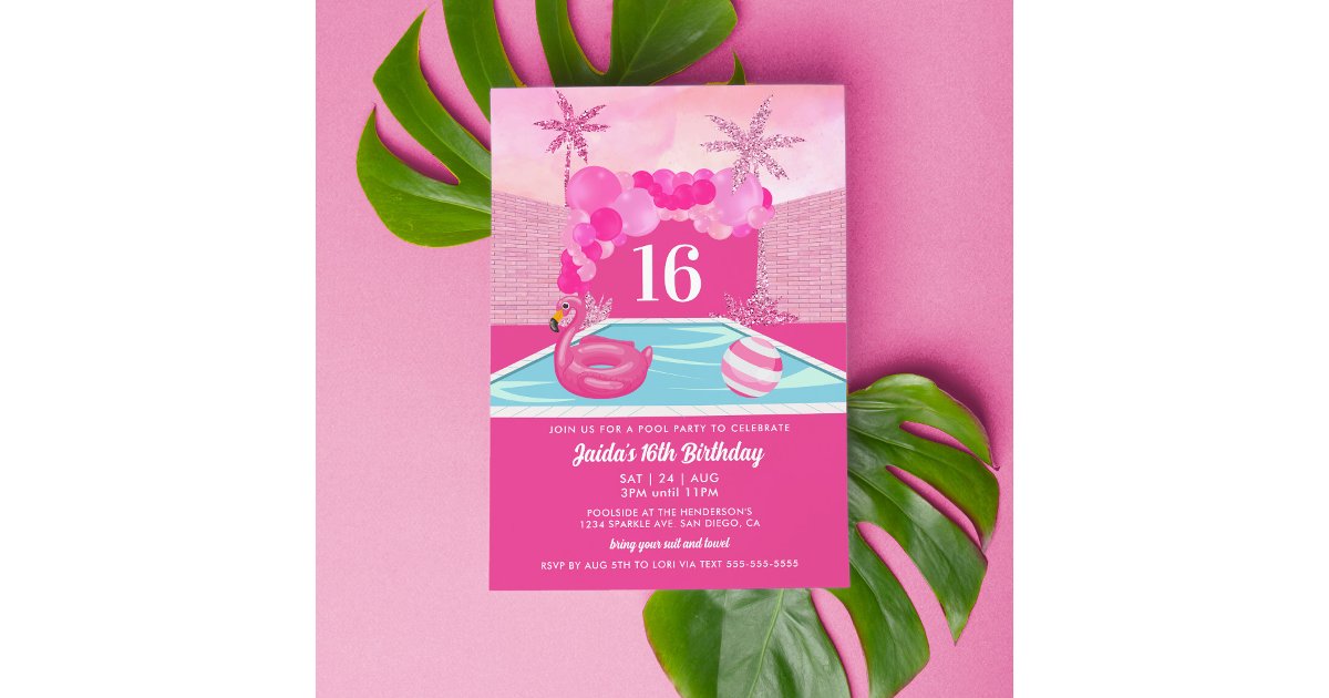 Pink Pool Party Birthday Invitation | Zazzle