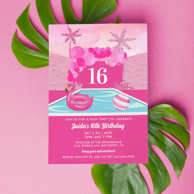 Pink Pool Party Birthday Invitation | Zazzle