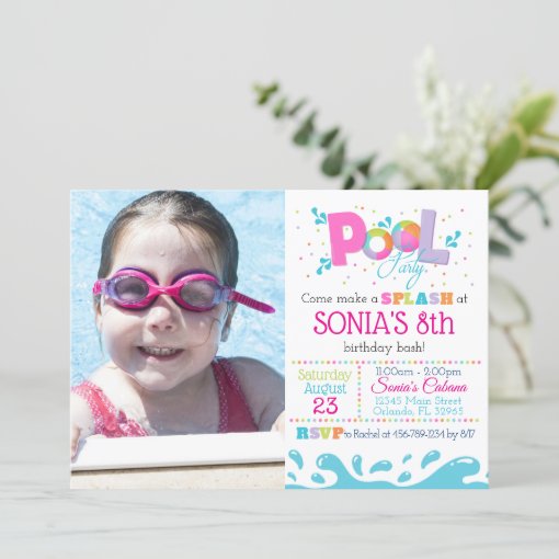 Pink Pool Party Invitaiton - Girls Pool Party Invitation | Zazzle